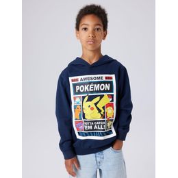 Kapuzensweatshirt name it "NKMDU POKEMON NREG SWE WH BRU NOOS SKY", Jungen, Gr. 116, navy blazer, angeraute Sweatware, Obermaterial: 60% Baumwolle, 40% Polyester, bedruckt, unifarben, Basic h&uuml;ftlang, Rundhals, Rippb&uuml;ndchen, Sweatshirts