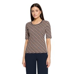 Kurzarmshirt Betty Barclay "Damen mit Rippenstruktur", Damen, Gr. 36, dunkelblau, braun, Rippware, Obermaterial: 95% Baumwolle, 5% Elasthan, tailliert normal, Rundhals, Shirts