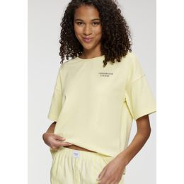 T-Shirt Copenhagen Studios, Damen, Gr. 32/34, gelb, Single Jersey, Obermaterial: 100% Baumwolle, unifarben, loose fit h&uuml;ftlang, Rundhals, Shirts T-Shirt, aus Heavy Jersey Qualit&auml;t