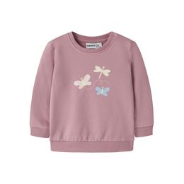 Sweatshirt name it "NBFVRILLIE LS SWEAT BOX BRU", M&auml;dchen, Gr. 62, lilas print:butterflies, Sweatware, Obermaterial: 95% Baumwolle, 5% Elasthan, bedruckt, normal, Rundhals, Sweatshirts Sweatshirt, Baumwollmischung, regular fit