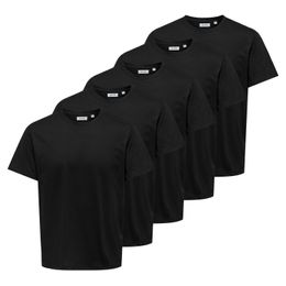 Only & Sons Rundhalsshirt ONLY & SONS "ONSJEFF REG SS TEE 5-PACK OTL", Jungen, Gr. M, schwarz pack:5 x schwarz, Jersey, Obermaterial: 60% Baumwolle, 40% Polyester, unifarben, regular fit normal, Rundhals, Shirts Rundhalsshirt
