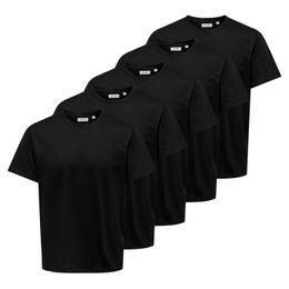Only & Sons Rundhalsshirt ONLY & SONS "ONSJEFF REG SS TEE 5-PACK OTL", Jungen, Gr. L, schwarz pack:5 x schwarz, Jersey, Obermaterial: 60% Baumwolle, 40% Polyester, unifarben, regular fit normal, Rundhals, Shirts Rundhalsshirt