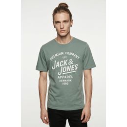 Jack & Jones T-Shirt JACK & JONES "JPRBLUZANE SS TEE FST", Jungen, Gr. XS, laurel wreath, Jersey, Obermaterial: 100% Baumwolle, bedruckt, regular fit normal, Rundhals, Shirts T-Shirt, mit Logo Schriftzug