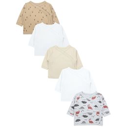 Wickelshirt TUPTAM "Wickelshirt Baby Jungen Langarm Wickelshirt 5er Set", Jungen, Gr. 50, grau (braun_dino_beige_wei&szlig;_grau), Obermaterial: 100% Baumwolle CO., Shirts