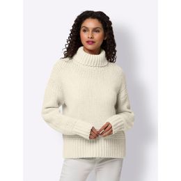 Strickpullover Heine "Pullover", Damen, Gr. 34, ecru, 46% Polyester, 25% Viskose, 16% Polyamid, 13% Wolle, unifarben, Pullover Strickpullover