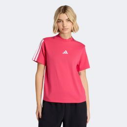 T-Shirt adidas Sportswear "ESSENTIALS 3-STREIFEN COTTON", Damen, Gr. L, power pink, wei&szlig;, Obermaterial: 100% Baumwolle, normal, Rundhals, Shirts T-Shirt, klassische 3-Streifen an den &Auml;rmeln, ohne Verschluss