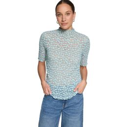 Kurzarmshirt Zero "Damen kurzarm", Damen, Gr. 34, silber blau, Spitze, Obermaterial: 57% Baumwolle, 35% Polyamid, 8% Elasthan, figurbetont normal, Shirts, Spitze
