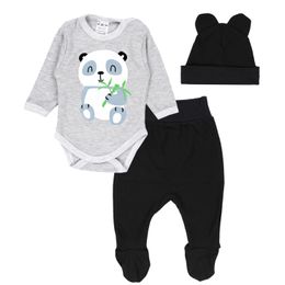 Body TUPTAM "Set Baby Body Strampelhose M&uuml;tze Bekleidungsset", Jungen, Gr. 56, N-Gr, schwarz (panda grau, schwarz), Obermaterial: 100% Baumwolle CO., Bodys Body