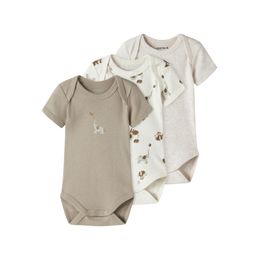 Kurzarmbody name it "NBNBODY 3P SS ANIMAL NOOS", Jungen, Gr. 86, N-Gr, jet stream, Jersey, Obermaterial: 100% Baumwolle, bedruckt, meliert, unifarben, amerikanischer Ausschnitt, Bodys