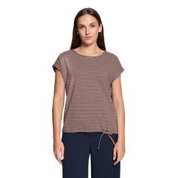 Kurzarmshirt Betty Barclay "Damen mit Tunnelzug", Damen, Gr. 36, braun (dunkelblau, braun), Jersey, Obermaterial: 99% Baumwolle, 1% Elasthan, gerade normal, Rundhals, Shirts