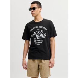 Jack & Jones T-Shirt JACK & JONES "JPRBLUZANE SS TEE FST", Jungen, Gr. M, schwarz, Jersey, Obermaterial: 100% Baumwolle, bedruckt, regular fit normal, Rundhals, Shirts T-Shirt, mit Logo Schriftzug