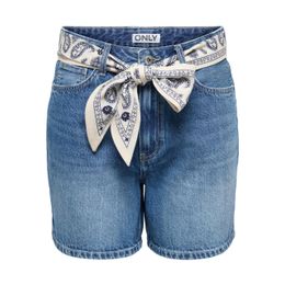 Jeansshorts Only "ONLJOSE HW SCARF DNM SHORTS AZG", Damen, Gr. M (38), N-Gr, medium blau denim detail:scarf, Denim/Jeans, Obermaterial: 100% Baumwolle, unifarben, regular fit kurz, Jeans Jeansshorts, Baumwolle, regular fit, high waist