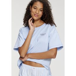 T-Shirt Copenhagen Studios, Damen, Gr. 32/34, hellblau, Single Jersey, Obermaterial: 100% Baumwolle, unifarben, loose fit h&uuml;ftlang, Rundhals, Shirts T-Shirt, aus Heavy Jersey Qualit&auml;t