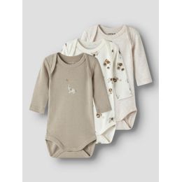 Langarmbody name it "NBNBODY 3P LS ANIMAL NOOS", Jungen, Gr. 92, N-Gr, jet stream, Jersey, Obermaterial: 100% Baumwolle, bedruckt, meliert, unifarben, amerikanischer Ausschnitt, Bodys