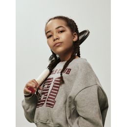 Sweatshirt name it "NKFTAYA LS RLX SHORT SWEAT BRU BOX", M&auml;dchen, Gr. 134/140, grau melange, Sweatware, Obermaterial: 100% Baumwolle, bedruckt, meliert, h&uuml;ftlang, Rundhals, Rippb&uuml;ndchen, Sweatshirts Sweatshirt