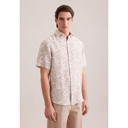 Leinenhemd Seidensticker "Schwarze Rose", Herren, Gr. S (38), normale &Auml;rmell&auml;ngen, beige, 100% Leinen, bedruckt, regular fit, Hemden, Regular 1/2 Kentkragen Druck