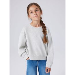 Sweatshirt name it "NKFMILLE SHORT NREG LS SWE O-NECK NOOS", M&auml;dchen, Gr. 116, light grau melange, Sweatware, Obermaterial: 80% Baumwolle, 20% Polyester, meliert, unifarben, Basic h&uuml;ftlang, Rundhals, Rippb&uuml;ndchen, Sweatshirts Sweatshirt