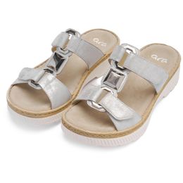 Pantolette Ara "CAPRI", Damen, Gr. 39, silberfarben, Glattleder, unifarben, Schuhe Pantolette, Plateau, Sandale, Sommerschuh in Weite G (= weit)