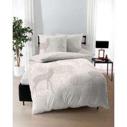 Bettw&auml;sche Kaeppel "Hirsche", beige (natur), B/L: 155cm x 220cm, 1 Stk., 1 Stk., Feinbiber, B/L: 80cm x 80cm, 2 Stk., Feinbiber, Obermaterial: 100% Baumwolle, Bettw&auml;sche, Bettw&auml;sche, mit Hirschen