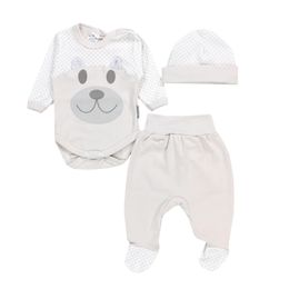 Body TUPTAM "Set Baby Body Strampelhose M&uuml;tze Bekleidungsset", Jungen, Gr. 56, N-Gr, beige (b&auml;r, beige), Obermaterial: 100% Baumwolle CO., Bodys Body