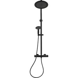 Badarmatur CORNAT "Dusch-Komplettsystem "Noir Style", schwarz, B:26,1cm H:102cm, Messing, Armaturen, Black Edition, mit Thermostatarmatur, Handbrause mit 5 Strahlarten
