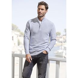 Troyer AUTHENTIC LE JOGGER, Herren, Gr. S (44/46), grau (grau, meliert), Strick, Obermaterial: 50% Baumwolle, 50% Polyacryl, unifarben, regular fit normal, V-Ausschnitt, B&uuml;ndchen, Pullover Troyer, Pullover mit Stehkragen und Rei&szlig;verschluss