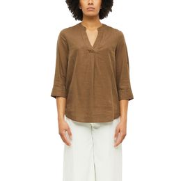 Shirtbluse s.Oliver, Damen, Gr. 36, teak braun, Web, Obermaterial: 52% Leinen, 48% Viskose, unifarben, bequem h&uuml;ftbedeckend, V-Ausschnitt, 1-Knopf-Manschette krempelbar, Blusen, krempelbar, k&uuml;hlender Leinenmix