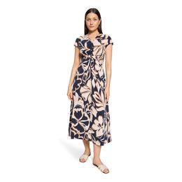 Midikleid Betty Barclay "Damen mit Raffung", Damen, Gr. 42, Normalgr&ouml;&szlig;en, dunkelblau, braun, Obermaterial: 94% Polyester, 6% Elasthan, k&ouml;rpernah lang, V-Ausschnitt, Kleider Midikleid