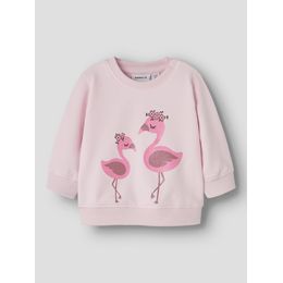 Sweatshirt name it "NBFHALL LS LIGHT SWEAT UNB", M&auml;dchen, Gr. 56, cradle pink, Sweatware, Obermaterial: 95% Baumwolle, 5% Elasthan, bedruckt, regular fit normal, Rundhals, Rippb&uuml;ndchen, Sweatshirts Sweatshirt, Baumwollmischung, regular fit, Glitzerprint