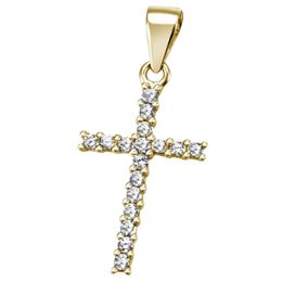 Kettenanh&auml;nger Firetti "Schmuck Geschenk Silber 925 Halsschmuck Anh&auml;nger Kreuz", gold (gelbgoldfarben, kristallwei&szlig;, kristallwei&szlig;), Schmuckanh&auml;nger, Damen, Silber 925 (Sterlingsilber), 0,8 g, Kettenanh&auml;nger, mit Zirkonia (synth.)