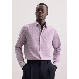 Businesshemd Seidensticker "Schwarze Rose", Herren, Gr. L (42), normale &Auml;rmell&auml;ngen, lila, 100% Baumwolle, kariert, regular fit, 2-Knopf-Manschette, Hemden, Regular 1/1 Covered-Button-Down-Kragen Karo