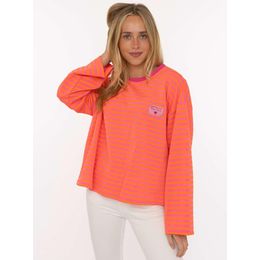 Sweatshirt Zwillingsherz "Perfectly Imperfect", Damen, pink (neonpink), Web, Obermaterial: 50% Viskose, 24% Baumwolle, 24% Polyester, 2% Elasthan, gestreift, mehrfarbig, h&uuml;ftbedeckend, Rundhals, gerader Abschluss, Sweatshirts Sweatshirt, oversize, Streifenmuster, Patch, weite &Auml;rmel, Rundhals