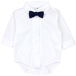 Langarmbody TUPTAM "Body Jungen Baby Hemd-Body Langarm mit Kragen", Jungen, Gr. 62, N-Gr, wei&szlig; (wei&szlig;, dunkelblaue fliege), Obermaterial: 50% Baumwolle CO. 50% Polyester PES., Bodys
