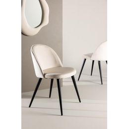 Esszimmerstuhl VENTURE HOME "Velvet, 2er-Set Esszimmerst&uuml;hle in Meerblau-Samt, 150 kg belastbar", beige, schwarz, schwarz, beige, B:50cm H:77cm T:55cm, Holzwerkstoff, Polyester, Schaumstoff, Stahl, St&uuml;hle, Esszimmerstuhl, Polsterstuhl, weicher Bezug, Metallbeine, abgerundet