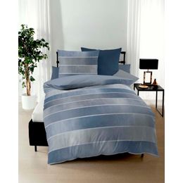 Wendebettw&auml;sche Kaeppel "TIMELESS 100% Baumwolle", blau, B/L: 240cm x 220cm, 1 Stk., 2 Stk., Mako-Satin, B/L: 80cm x 80cm & 80cm x 80cm, 3 Stk., Mako-Satin, Obermaterial: 100% Baumwolle, Bettw&auml;sche, Wendebettw&auml;sche, mit breiten Streifen, Wendeoptik, Markenrei&szlig;verschluss