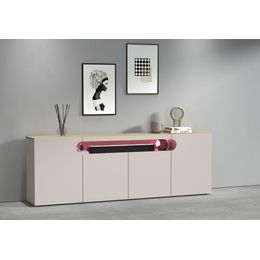 Sideboard OTTO HOME "Sideboard REAL, Kommode, Schrank, Kredenz", eiche chopin, kaschmir, B:200cm H:80cm T:40cm, Sideboards, Sideboard, Mit 4 T&uuml;ren, davon 2 abgerundet, die ein ovales offenes Fach bilden