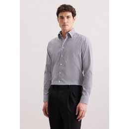 Businesshemd Seidensticker "Schwarze Rose", Herren, Gr. L (42), normale &Auml;rmell&auml;ngen, schwarz-wei&szlig; (dunkelblau), 100% Baumwolle, kariert, regular fit, 2-Knopf-Manschette, Hemden, Regular 1/1 Covered-Button-Down-Kragen Karo