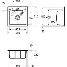 Villeroy & Boch Villeroy & Boch Einbausp&uuml;le Siluet 50 S 510x510mm Ablgarn. aus TitanCeram Timber cplus, 334501TR 334501TR