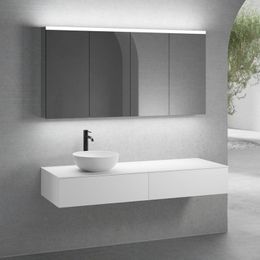 neoro n50 M&ouml;belanlage B: 160 cm mit 2 Ausz&uuml;gen, Waschtisch &Oslash; 45 cm wei&szlig; matt, mit Spiegelschrank f&uuml;r die Schweiz,,