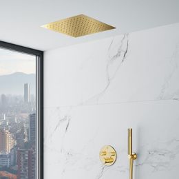 Mariner Duschsystem mit Eden round Thermostat inkl. Grundk&ouml;rper, Regenpaneel f&uuml;r Deckeneinbau mit 1 Strahlart 440 mm und Metall-Brauseset,