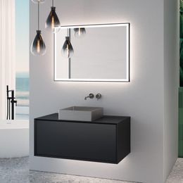neoro n60 Unterschrank B: 100 cm mit 1 Auszug, Waschtisch B: 40 cm edelstahl geb&uuml;rstet, mit Lichtspiegel, BN0735BS+BN0756BM+BN0016MI,