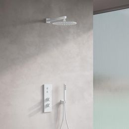Fortis Blocco square Duschsystem mit Thermostat inkl. Grundk&ouml;rper, Kopfbrause und Brause-Set, 50722THMW#SET1,