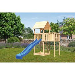 Akubi Spielturm 'Lotti' naturbelassen mit Rutsche blau und Anbauplattform 107 x 291 x 107 cm