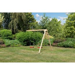 Akubi Spielturm 'Lotti' naturbelassen mit Rutsche blau, Kletterwand und Doppelschaukel 107 x 291 x 107 cm