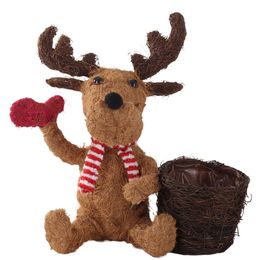 Deko-Pflanzgef&auml;&szlig; 'Rentier' Kokosnussfaser und Rattan Korb natur sitzend 39 x 35 x 25 cm