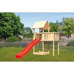 Akubi Spielturm 'Lotti' naturbelassen mit Rutsche rot und Anbauplattform 107 x 291 x 107 cm