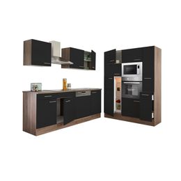 respekta K&uuml;chenzeile mit E-Ger&auml;ten 'Oliver' schwarz/eichefarben 370 cm