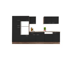 respekta K&uuml;chenzeile mit E-Ger&auml;ten 'Oliver' schwarz/eichefarben 340 cm