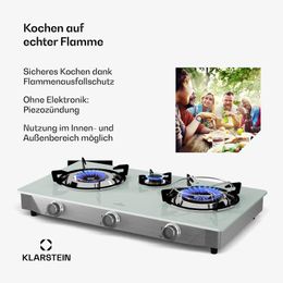 Klarstein Barzona Campingkocher 3 Brenner Glasplatte Edelstahl mobil einsetzbar Wei&szlig; 3 Brenner