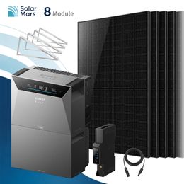 Solarmars&reg; 4000W Balkonkraftwerk mit Speicher,Anker SOLIX Solarbank 4 E5000 Pro + 1xBP5000 Erweiterungsakku, 8x500W Solarmodule- Mit Flachdachhalterung
